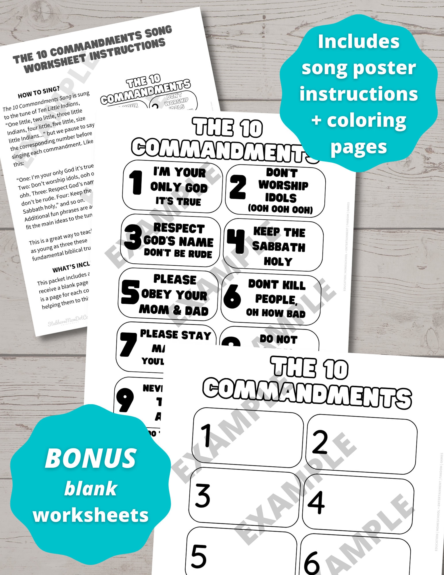 The Ten Commandments Song: Worksheets DIGITAL Download, Printables ...
