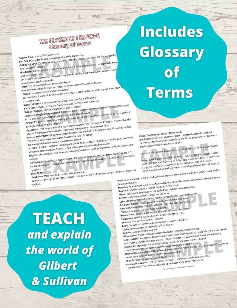 Pirates of Penzance Word Search and Glossary of Terms, DIGITAL Download ...
