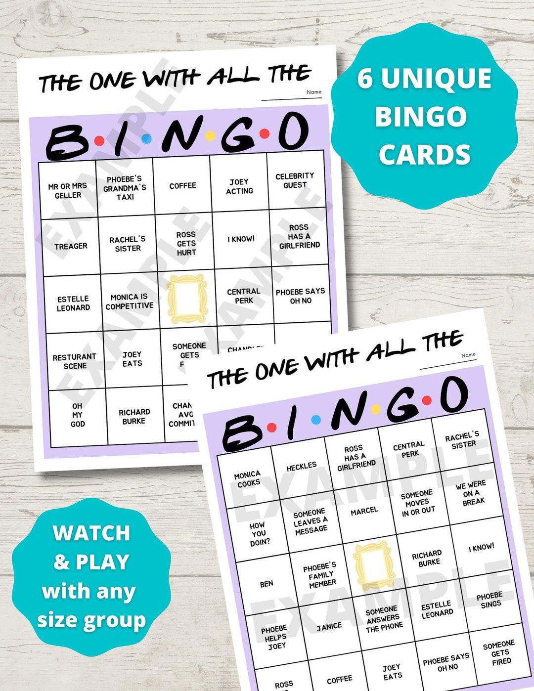 FRIENDS Bingo, set of 6 DIGITAL Download, Printable, Friends TV Party ...