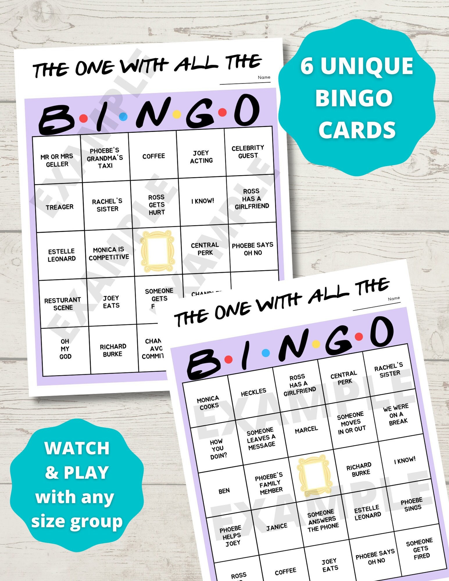 FRIENDS Bingo, set of 6 DIGITAL Download, Printable, Friends TV Party ...