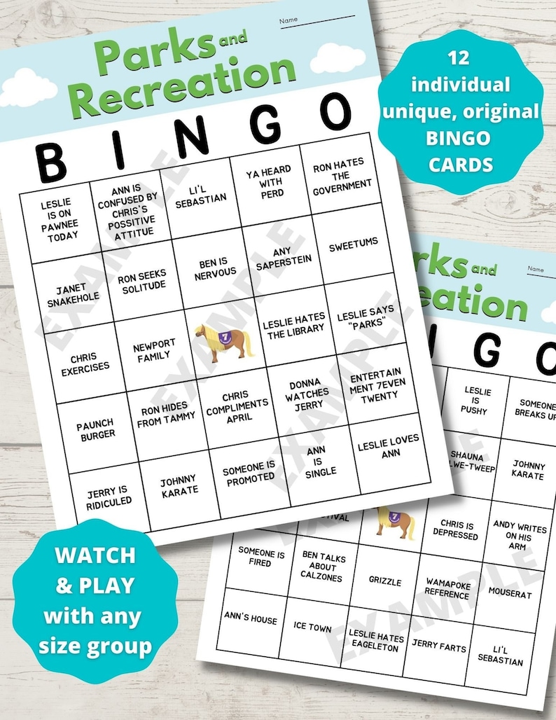 Parks and Recreation Bingo, (set of 12) DIGITAL Download, Printable ...