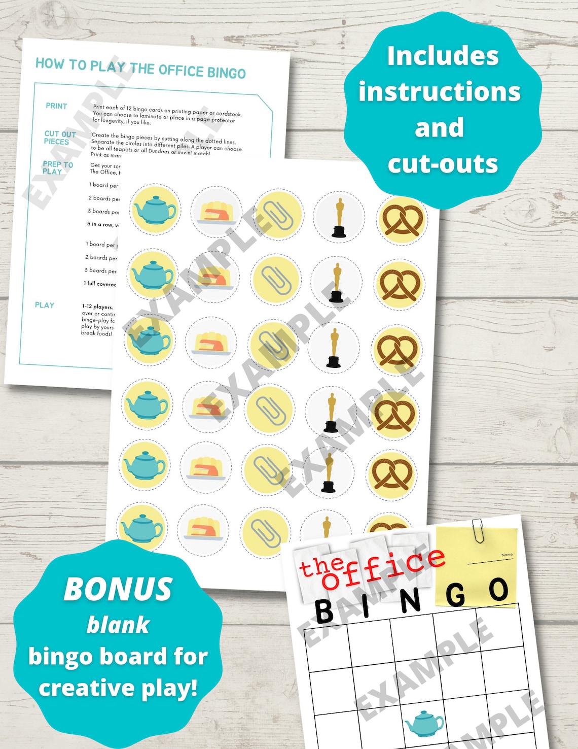 The Office Bingo, (set of 12) DIGITAL Download, Printable, the Office ...