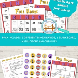 Full House Bingo, (set of 6) DIGITAL Download, Printable, Full House ...