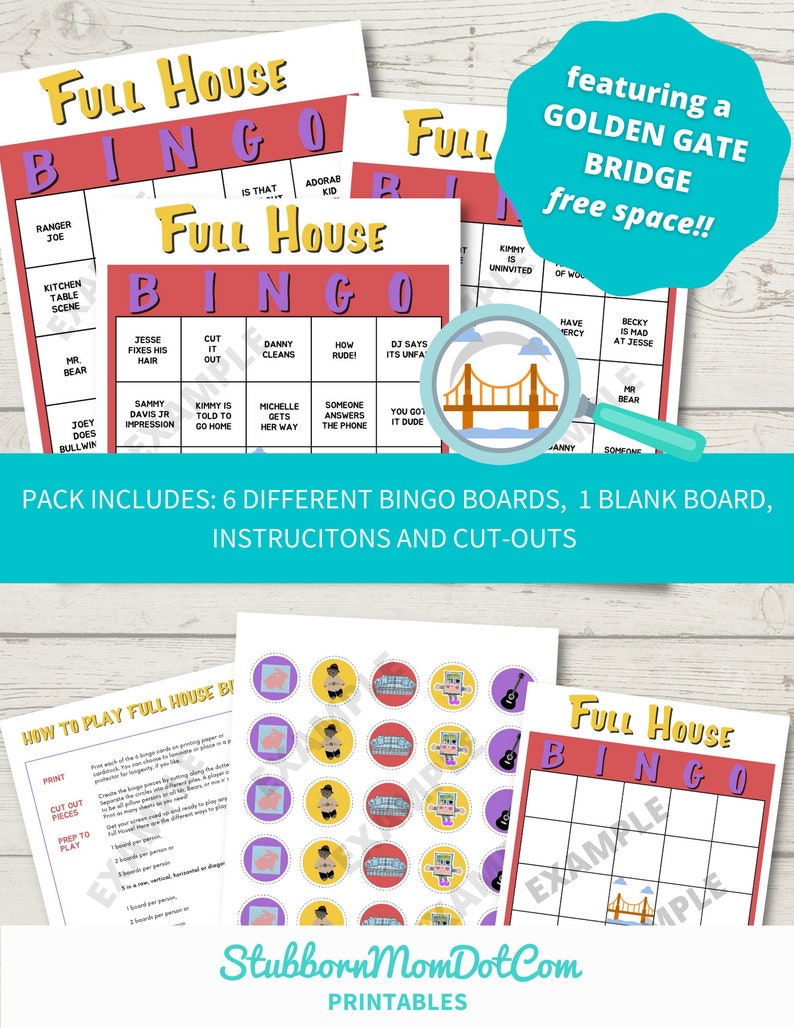 Full House Bingo, (set of 6) DIGITAL Download, Printable, Full House ...