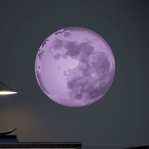 Purple Moon and Stars Watercolor Decal , Removable Moon Wall Sticker ...