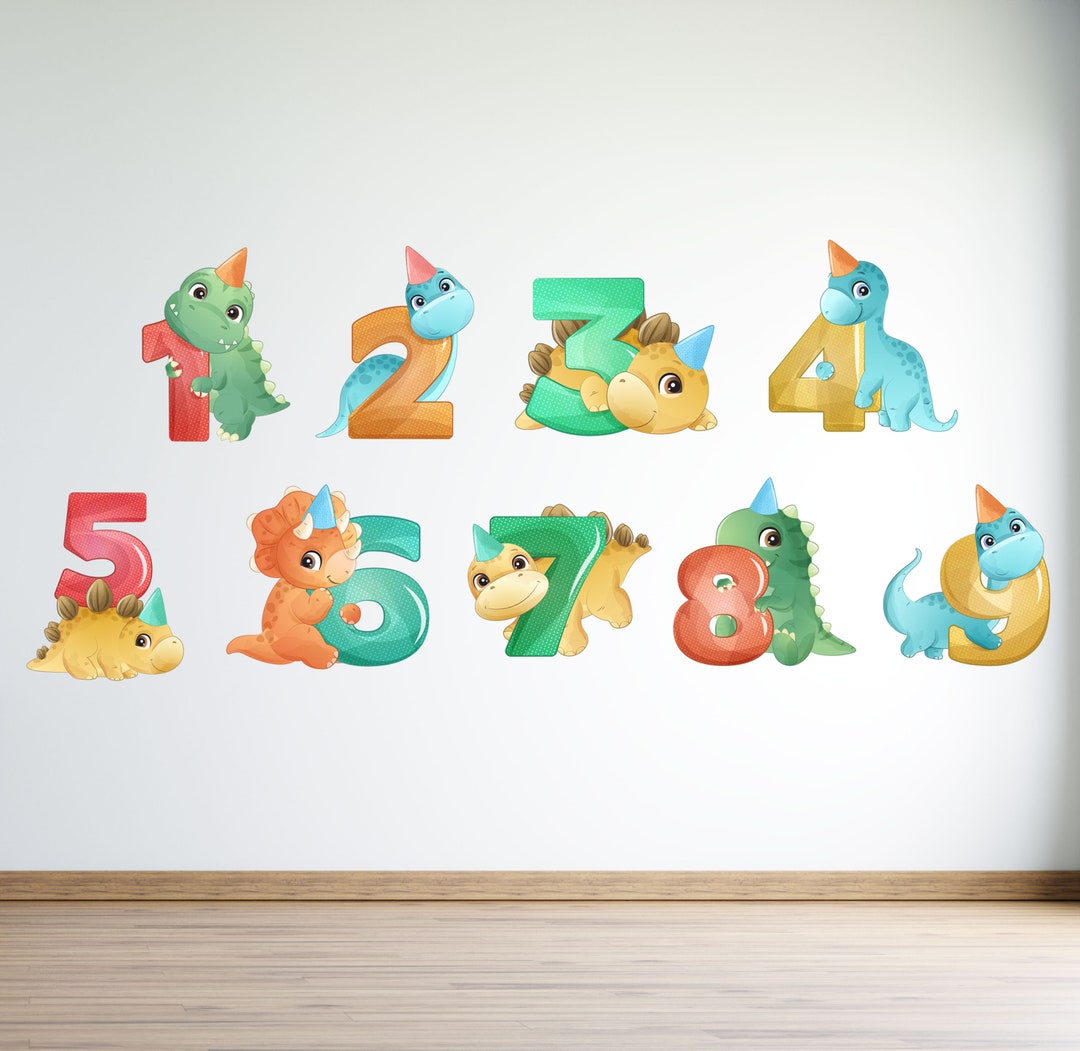 Large Removable Dinosaur Number Wall Stickers - Number Stickers ...