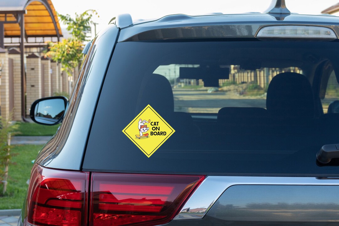 Cat on Board Decal X2 - Funny Cat Car Sticker - Cat Lover Gift ...