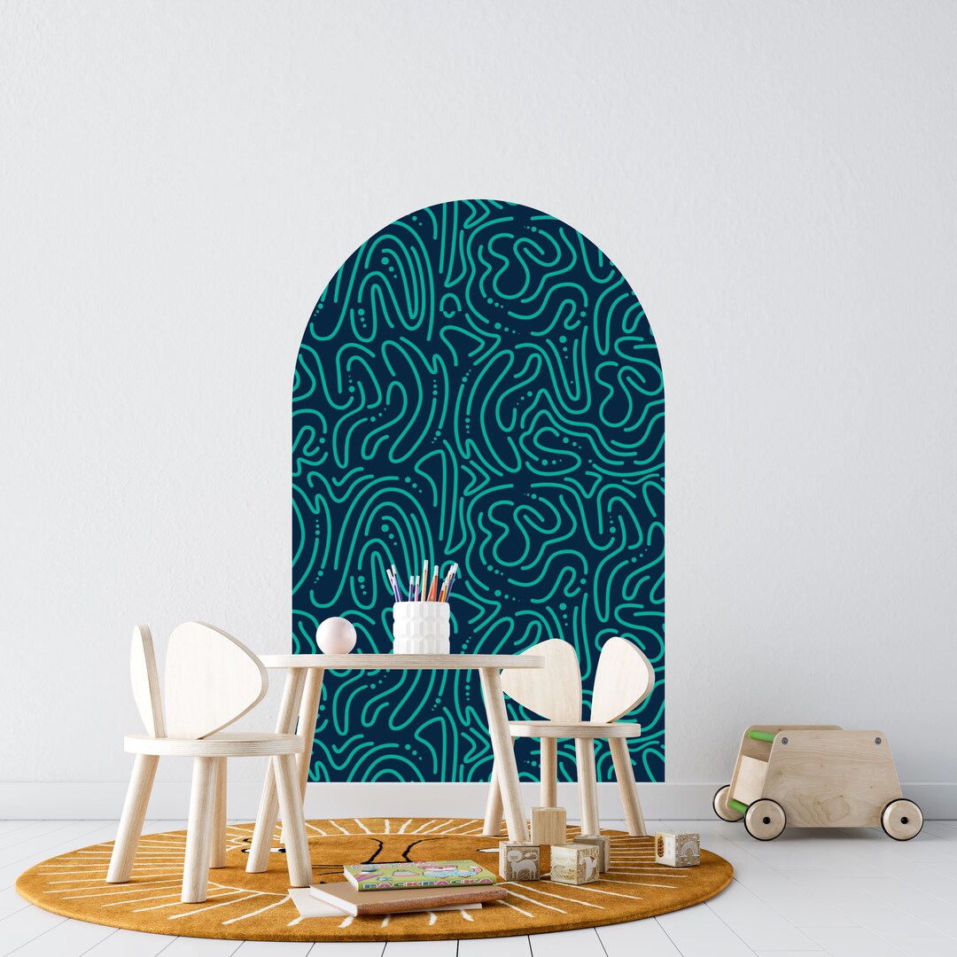 Turquoise Lines Arch Wall Decal , Removable Abstract Line Art , Peel ...