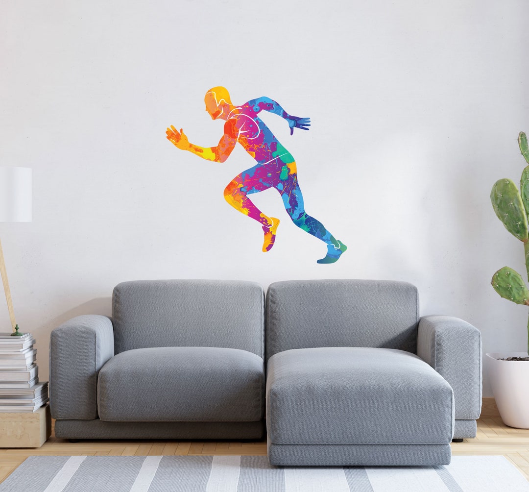 Track Runner Wall Sticker, Marathon Runner Gifts, Runner Wall Art ...