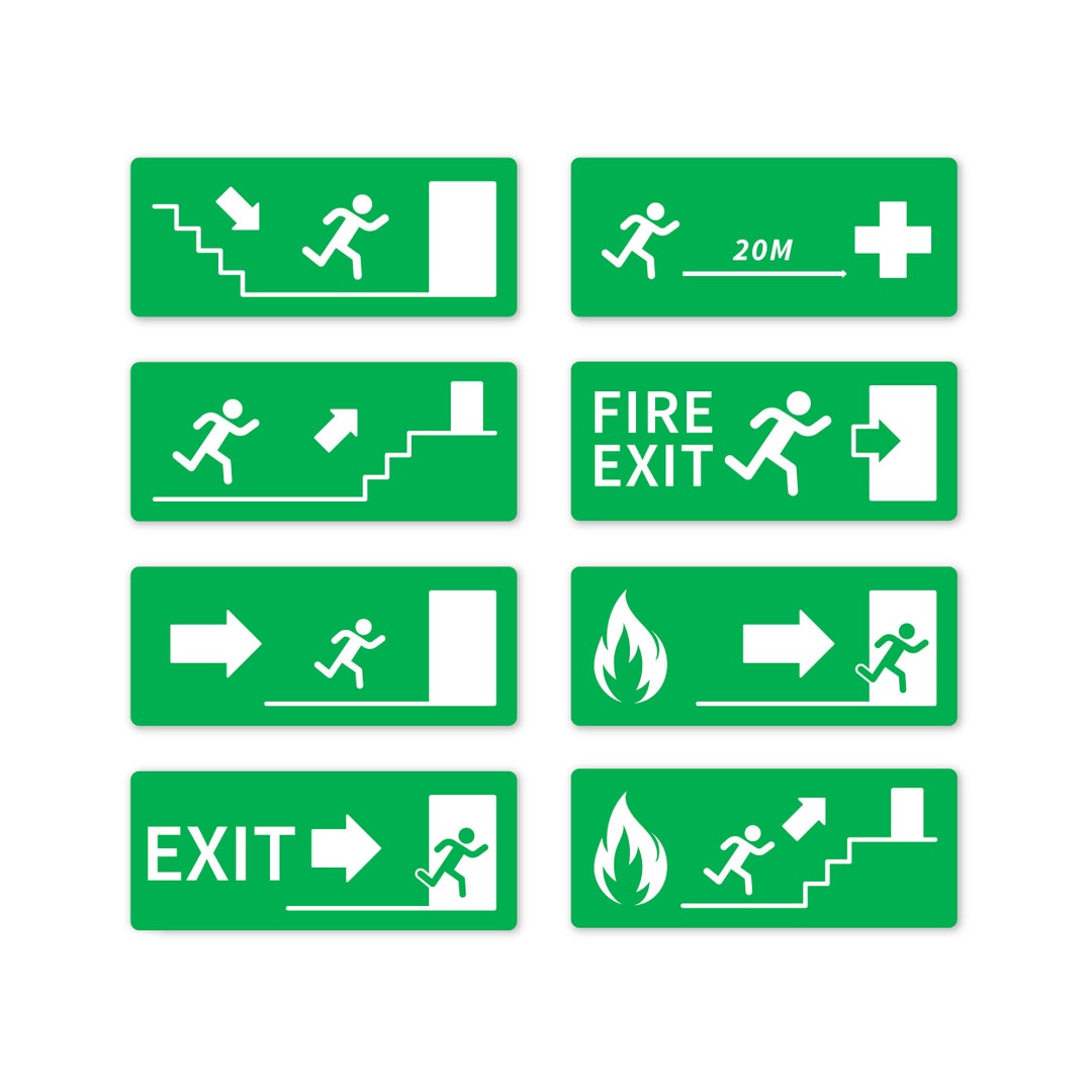 Fire Exit Stickers X8 - Set of 8 Fire Exit Signs - Fire Exit Decal ...