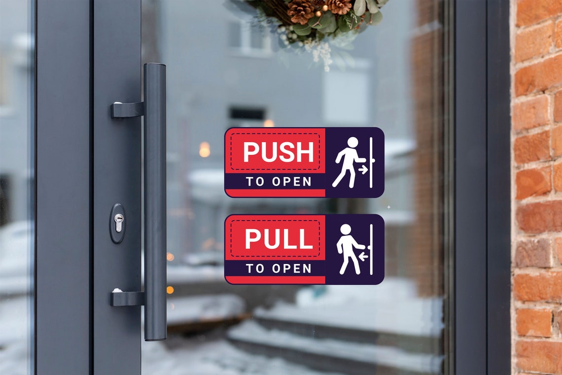 Push Pull Door Stickers X2 - Weatherproof, Door Sign, Shop Window ...