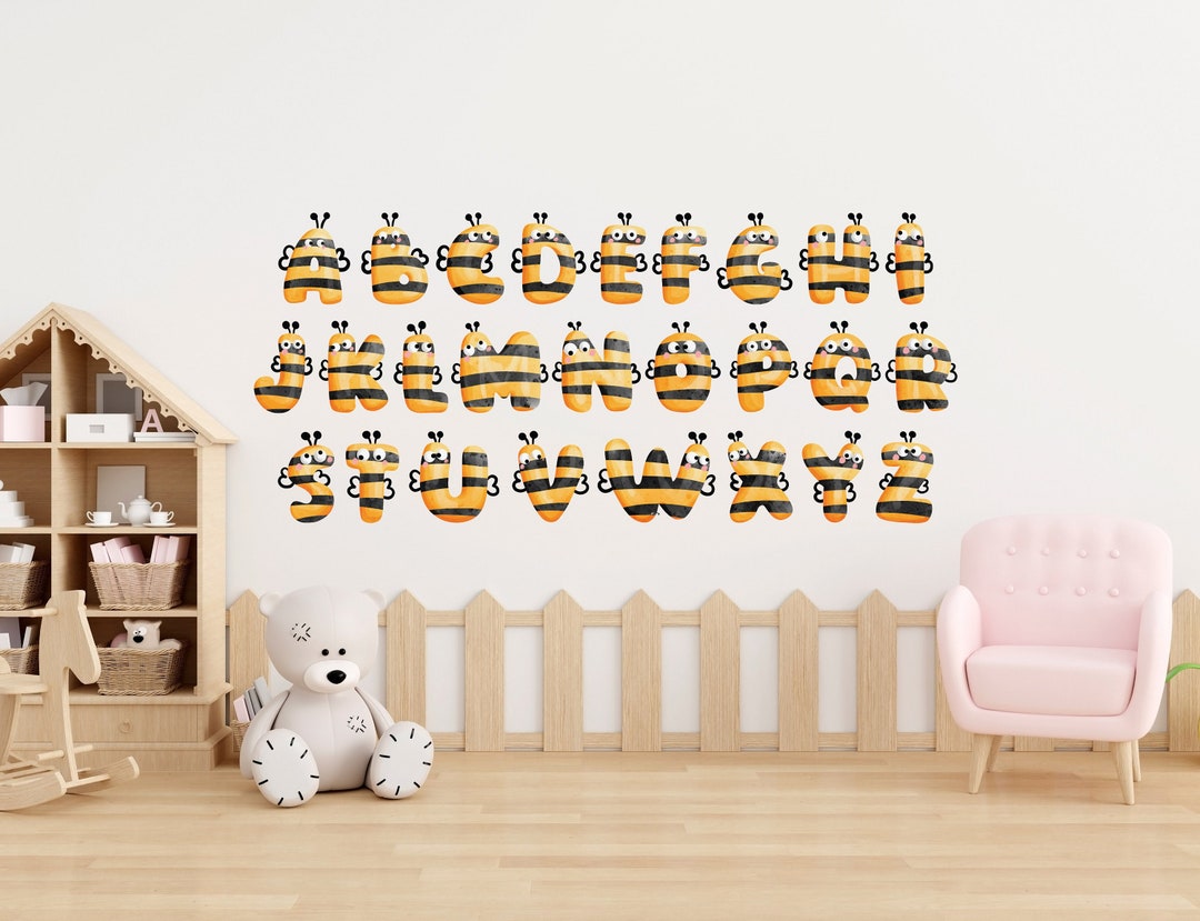 Bee Alphabet Stickers - Cute Letter Decals - Educational Tools Wall Art ...