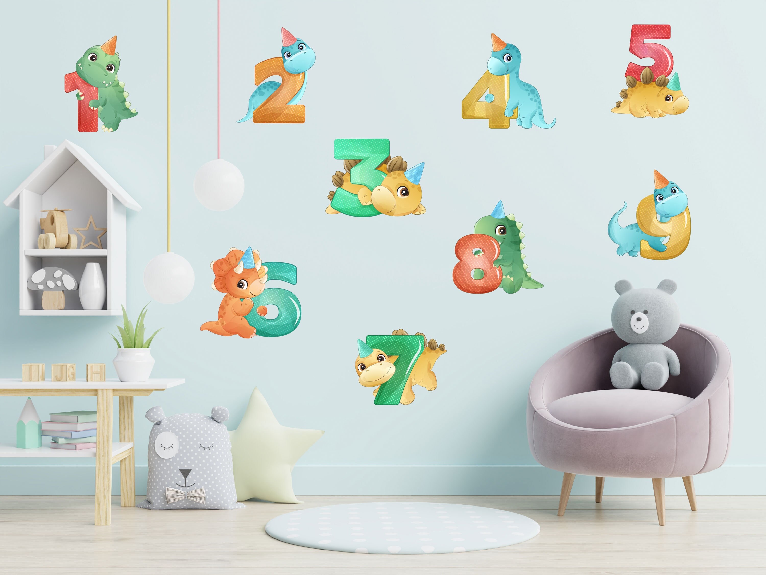 Large Removable Dinosaur Number Wall Stickers - Number Stickers ...