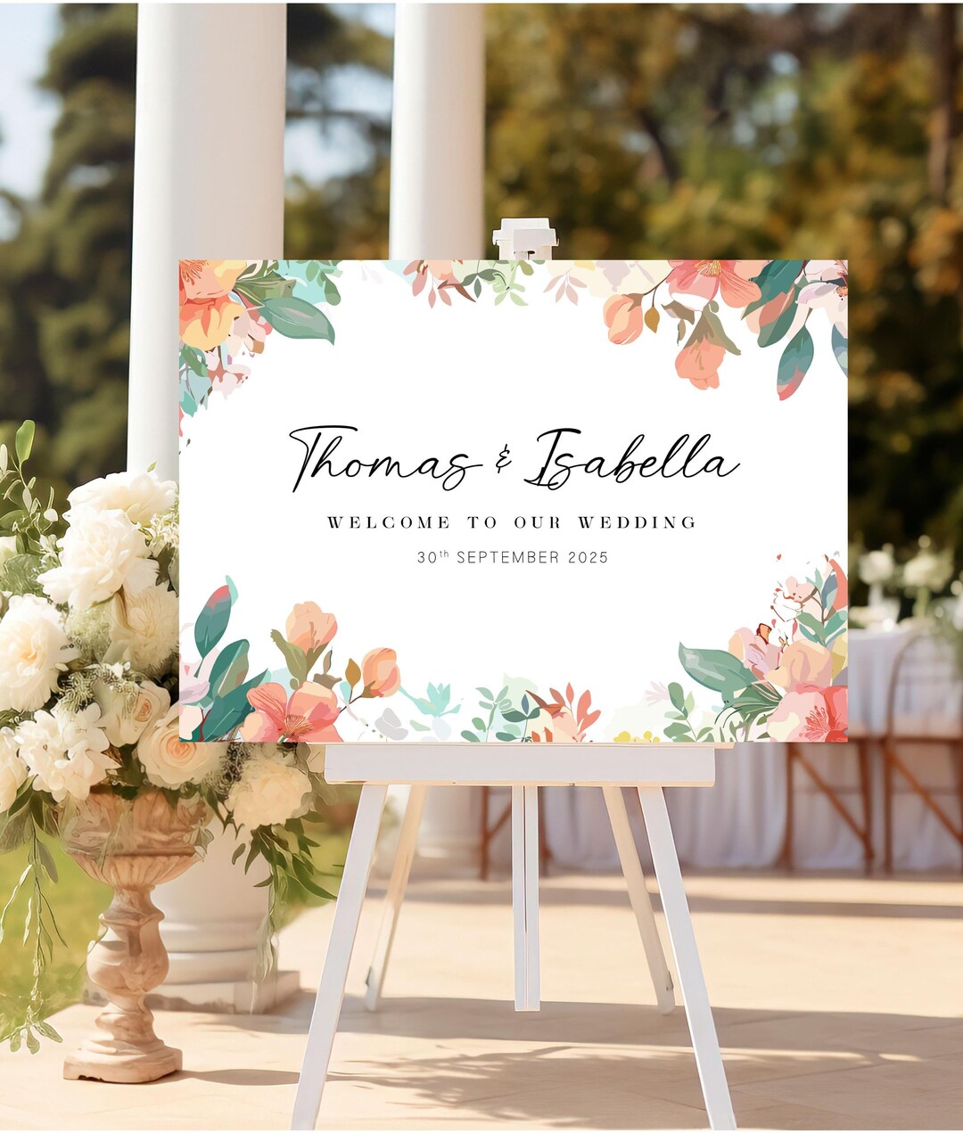 Personalised Wedding Sign Flower Design Wedding Welcome Sign Entrance ...