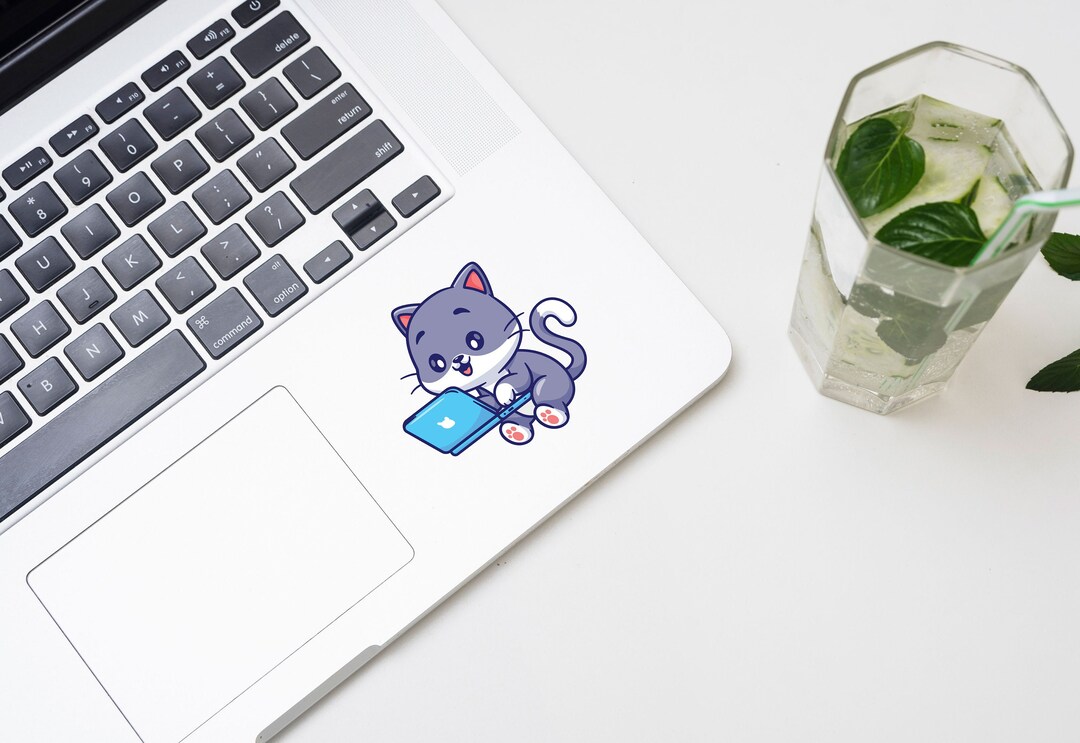 Cute Cat Laptop Sticker X2 , Cat Lover Gift Idea - Weatherproof ...
