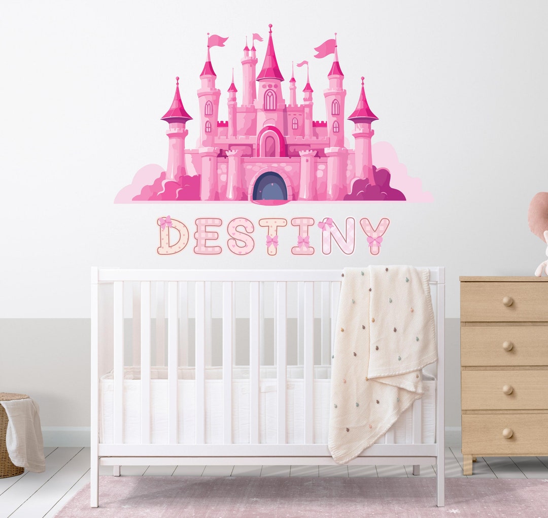 Personalised Princess Castle Wall Sticker, Girls Name Wall Decal, Pink ...