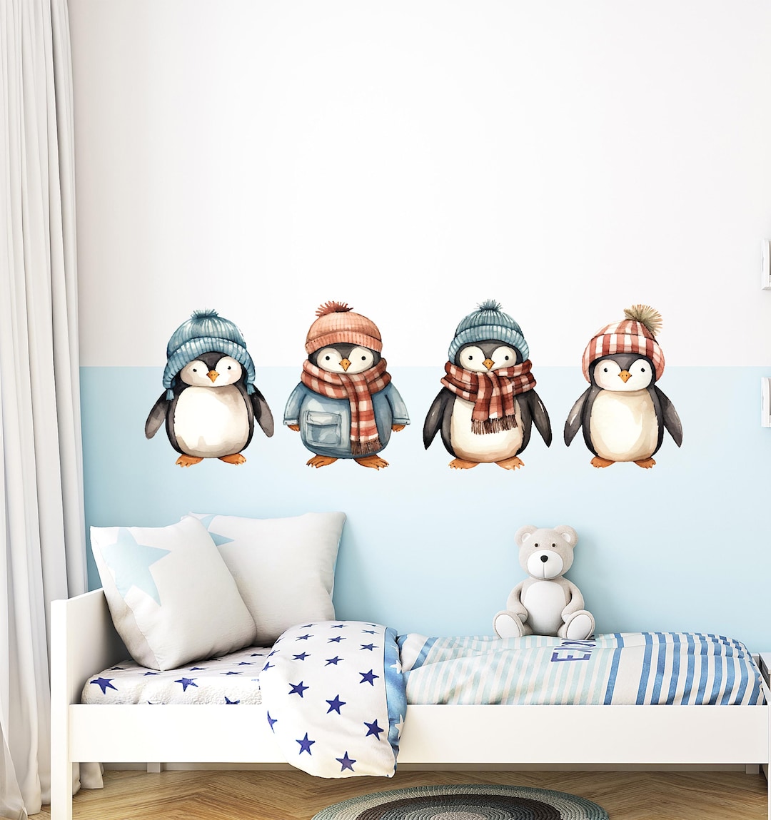 Penguin Wall Sticker, Cute Nursery Decor, Playroom Wall Art, Winter ...