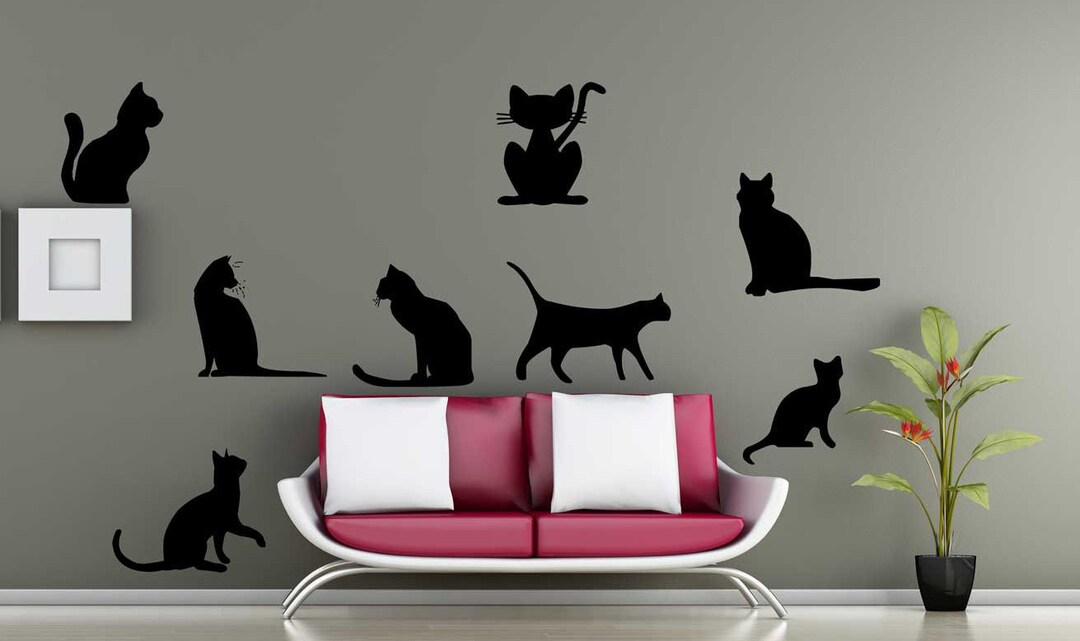 Cat Vinyl Decal Pack of 8 Variety of Colors - Animal Wall Stickers ...
