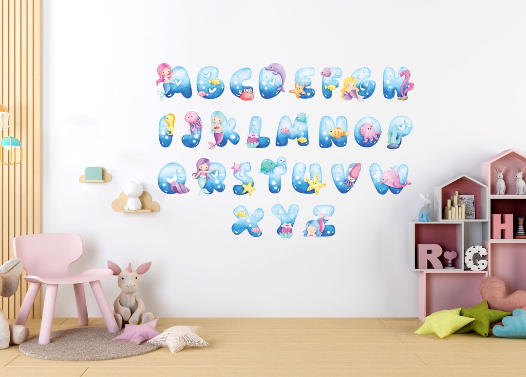 Mermaid Alphabet Stickers - Cute Letter Decals - Educational Tools Wall ...