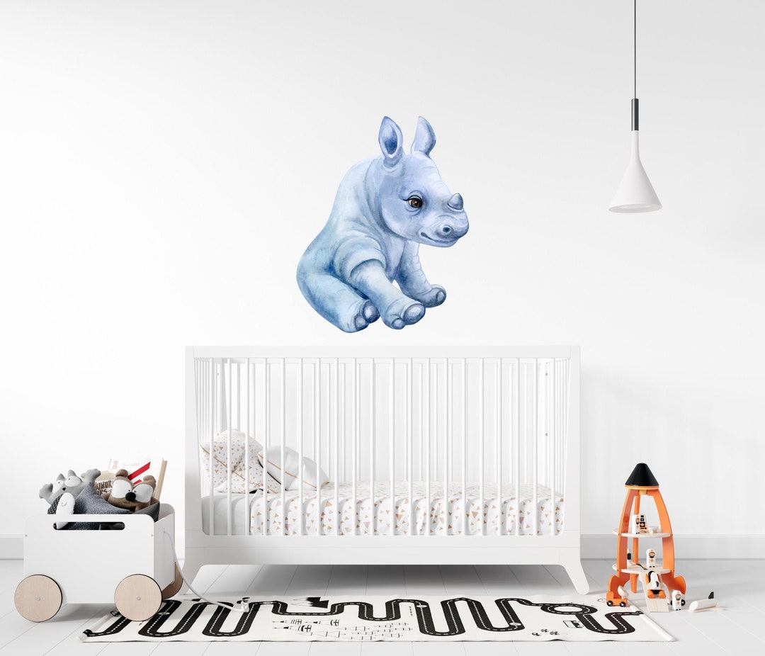 Rhino Wall Decal - Rhinoceros Wall Sticker - Jungle Theme Nursery ...