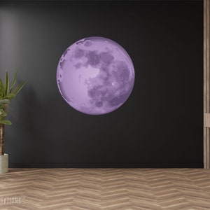 Purple Moon and Stars Watercolor Decal , Removable Moon Wall Sticker ...