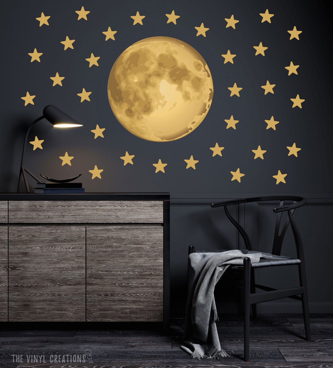 Removable Moon and Stars Wall Decal , Watercolor Moon Wall Sticker ...
