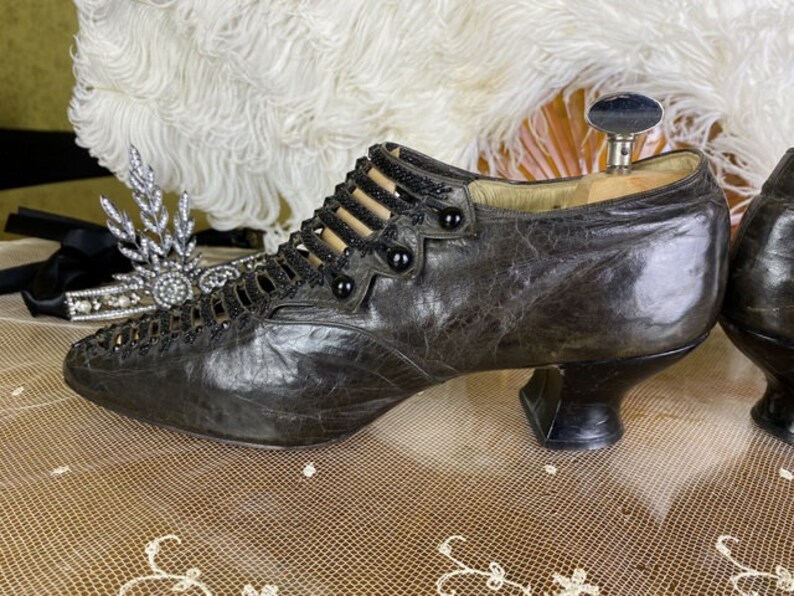 Antique Bronze Leather Evening Shoes, Beaded Cabochons, 1898 - Etsy
