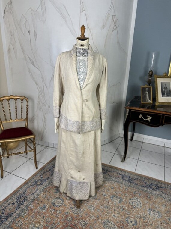 1909 Linen Walking Dress, England, antique dress, edw… - Gem