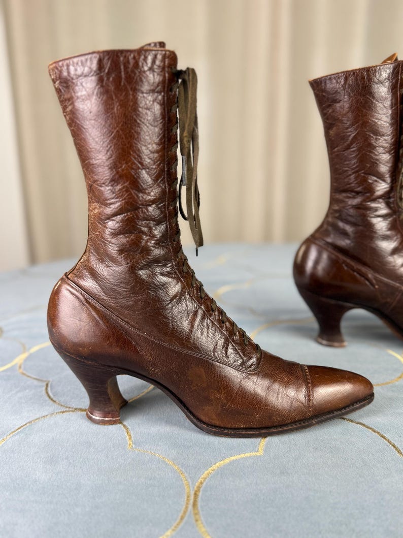 Leather High Top Lace-up Boots, Ca. 1900, Antique Boots, Victorian ...