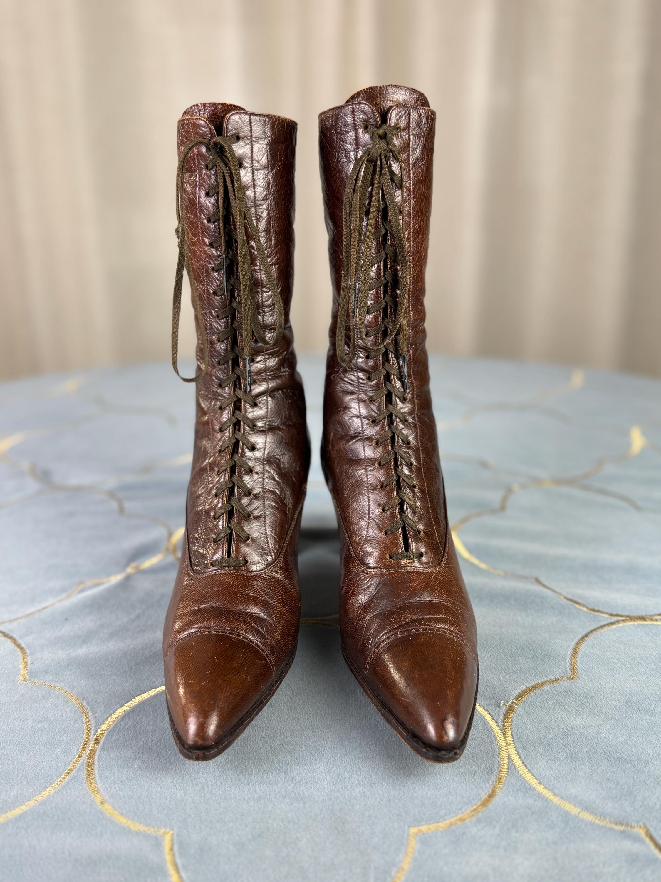 Leather High Top Lace-up Boots, Ca. 1900, Antique Boots, Victorian ...