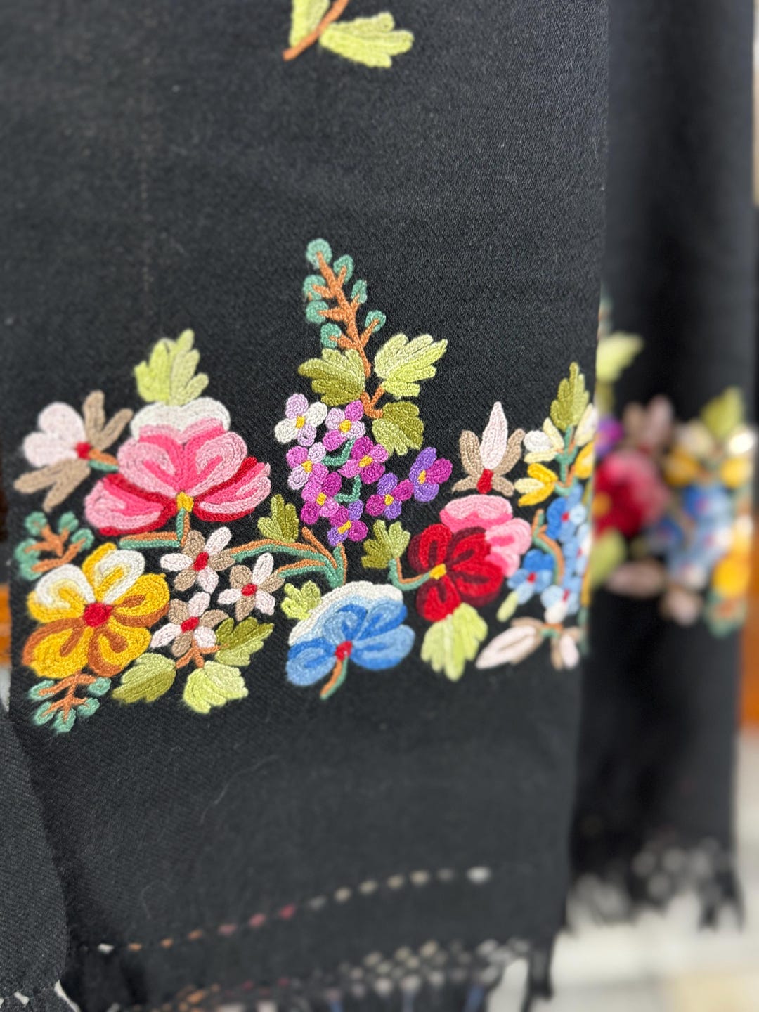 Wool Scarf With Embroidered Floral Motifs, Ca. 1900, Antique Scarf ...