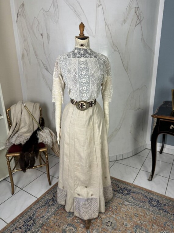1909 Linen Walking Dress, England, antique dress, edw… - Gem