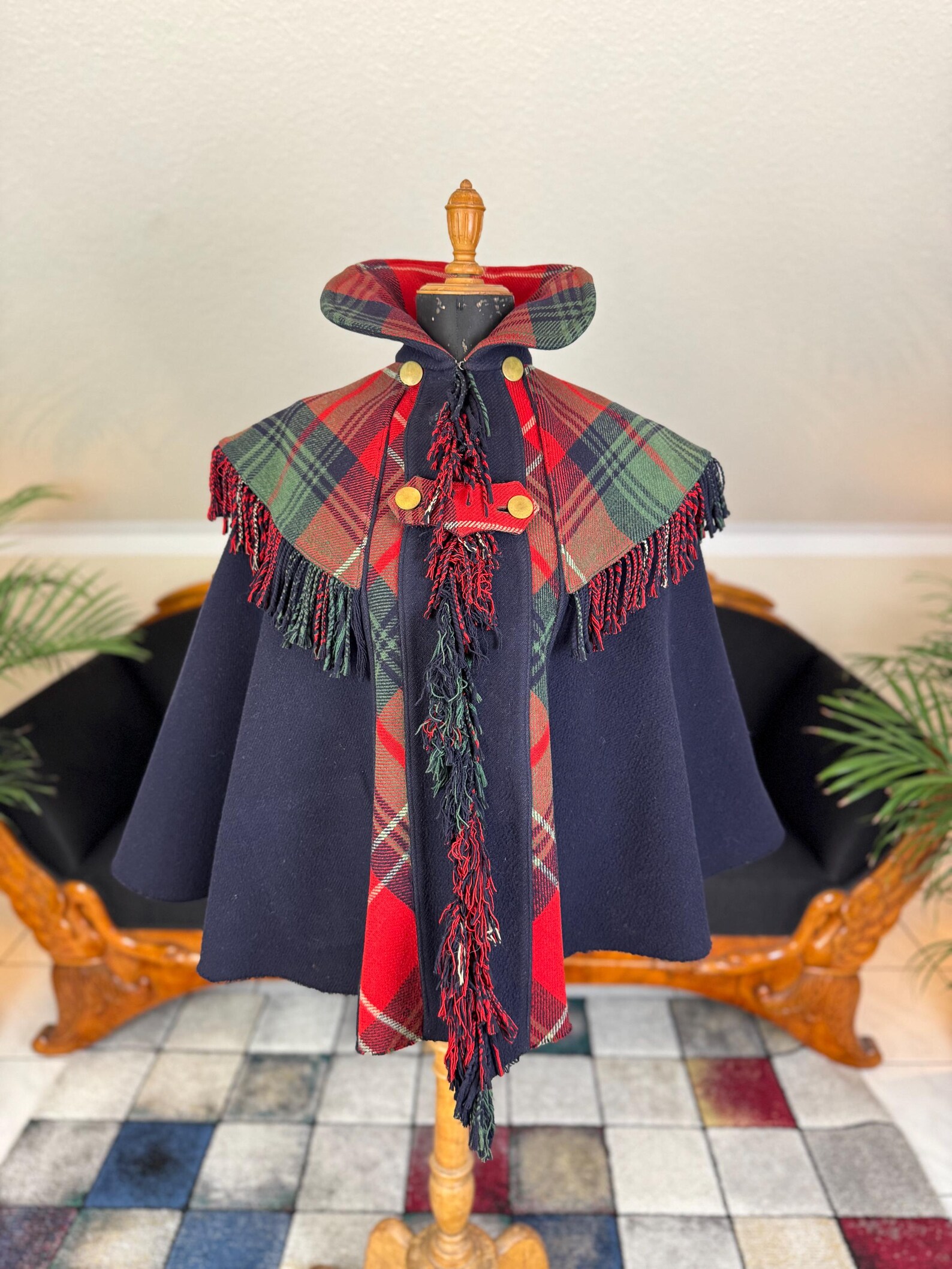 Antique Victorian Wool Cape, Plaid Fringe, Ca. 1898 - Etsy