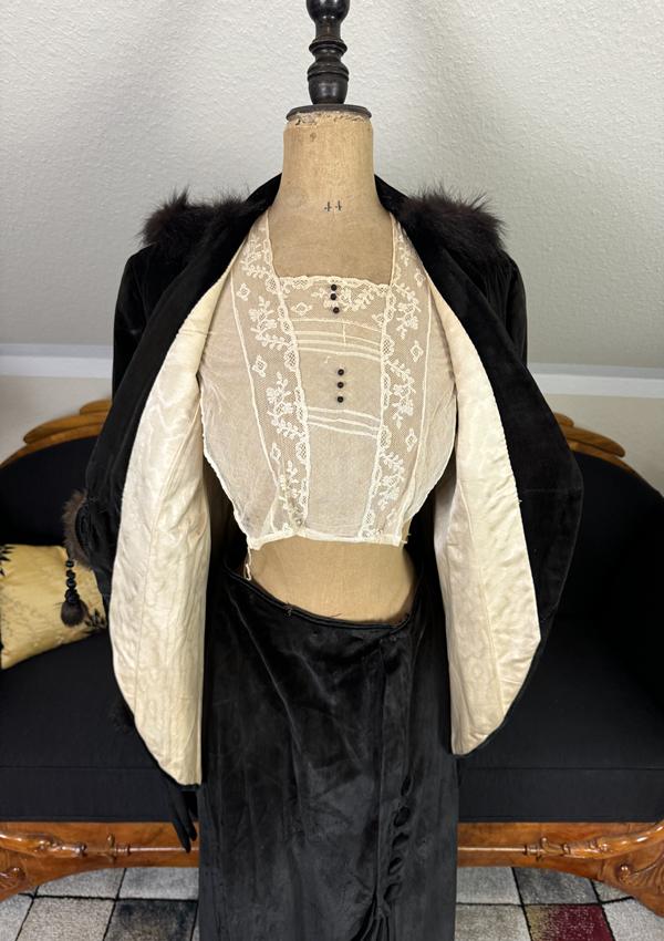 Antique Velvet Walking Dress, Edwardian Gown, Fur Trim, 1912 - Etsy