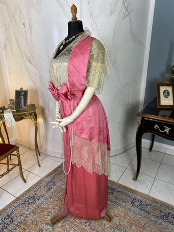 1912 Pink Satin Edwardian Gown, Titanic Era Antique D… - Gem