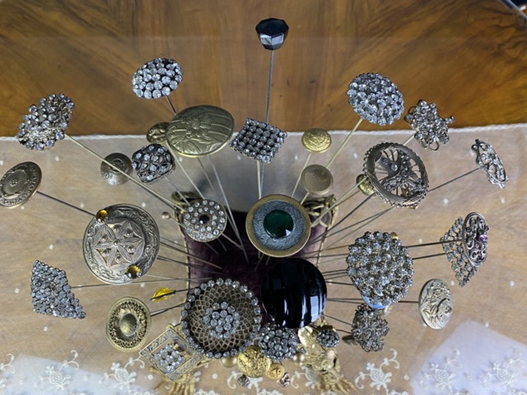 1890-1920 Cushion With Hatpins, Antique Hat Pins, Pin, Edwardian Hat ...