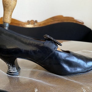 1909 Antique Leather Pumps, Rhinestone Heel, Edwardian Shoes - Etsy