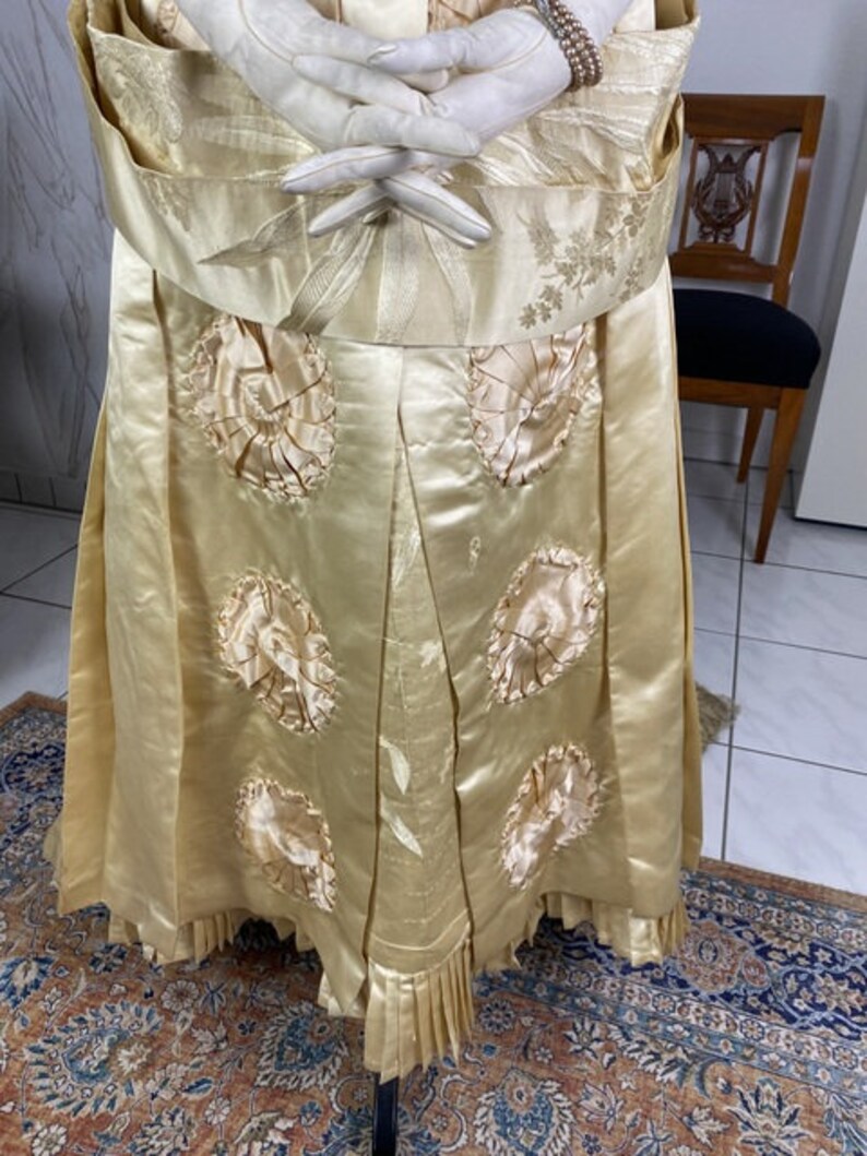 1879 A.M. Vail Antique Wedding Dress, Damask Floral Gown, Victorian ...