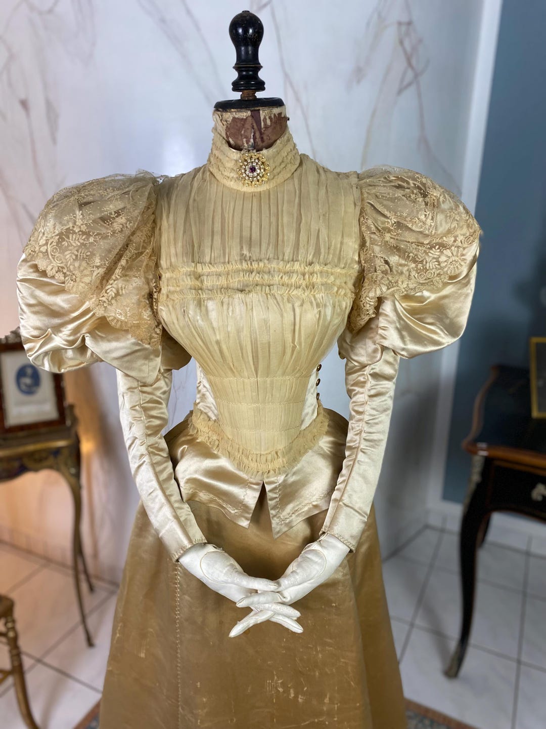1895 Dinner or Wedding Dress, Antique Dress, Antique Gown, Victorian ...