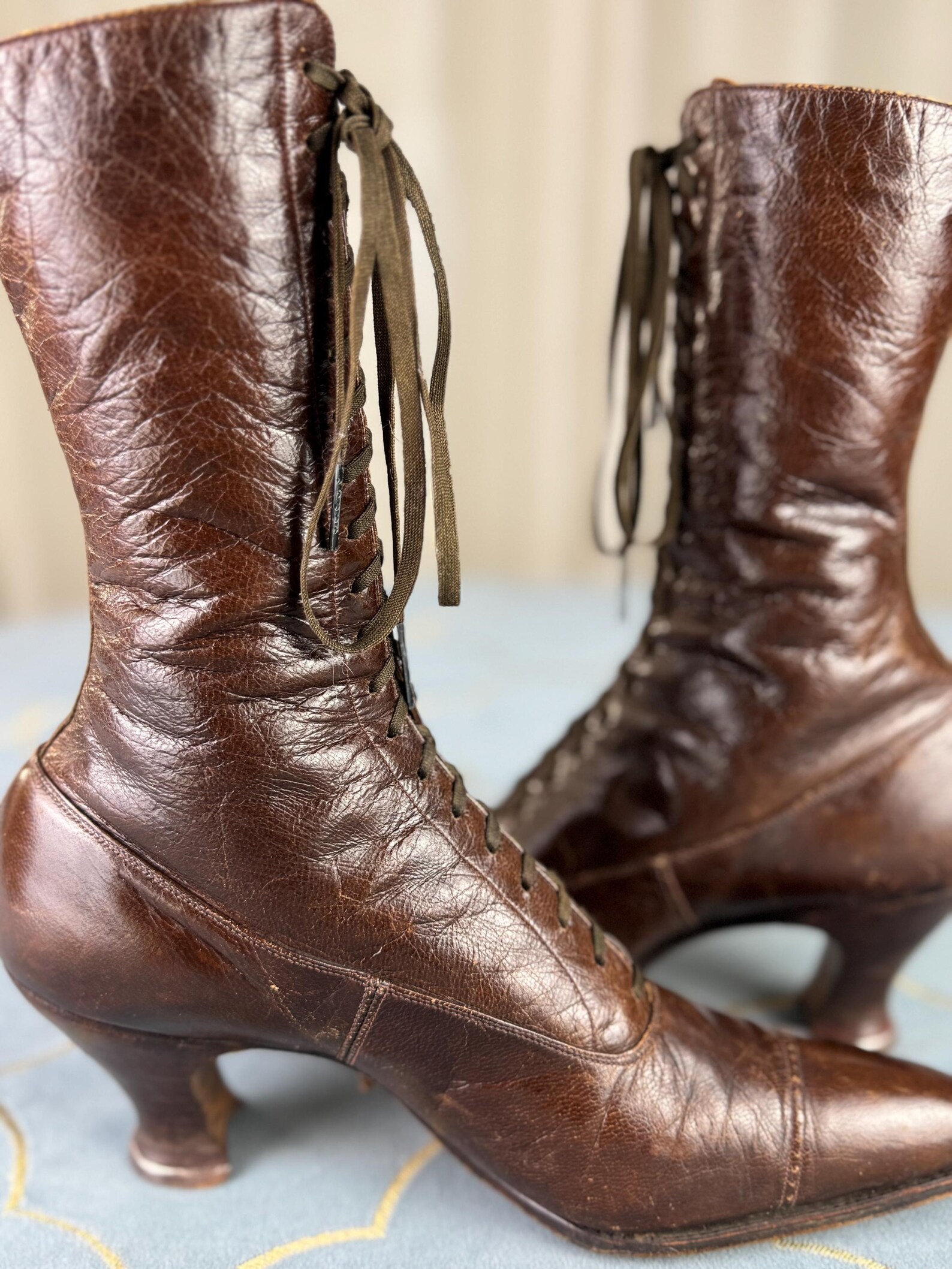 Leather High Top Lace-up Boots, Ca. 1900, Antique Boots, Victorian ...