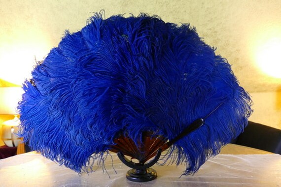 1910s Blue Ostrich Feather Fan, antique fan, edwardia… - Gem
