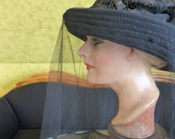 1905 Mourning Hat With Jet Decoration and Photograph, Antique Hat ...