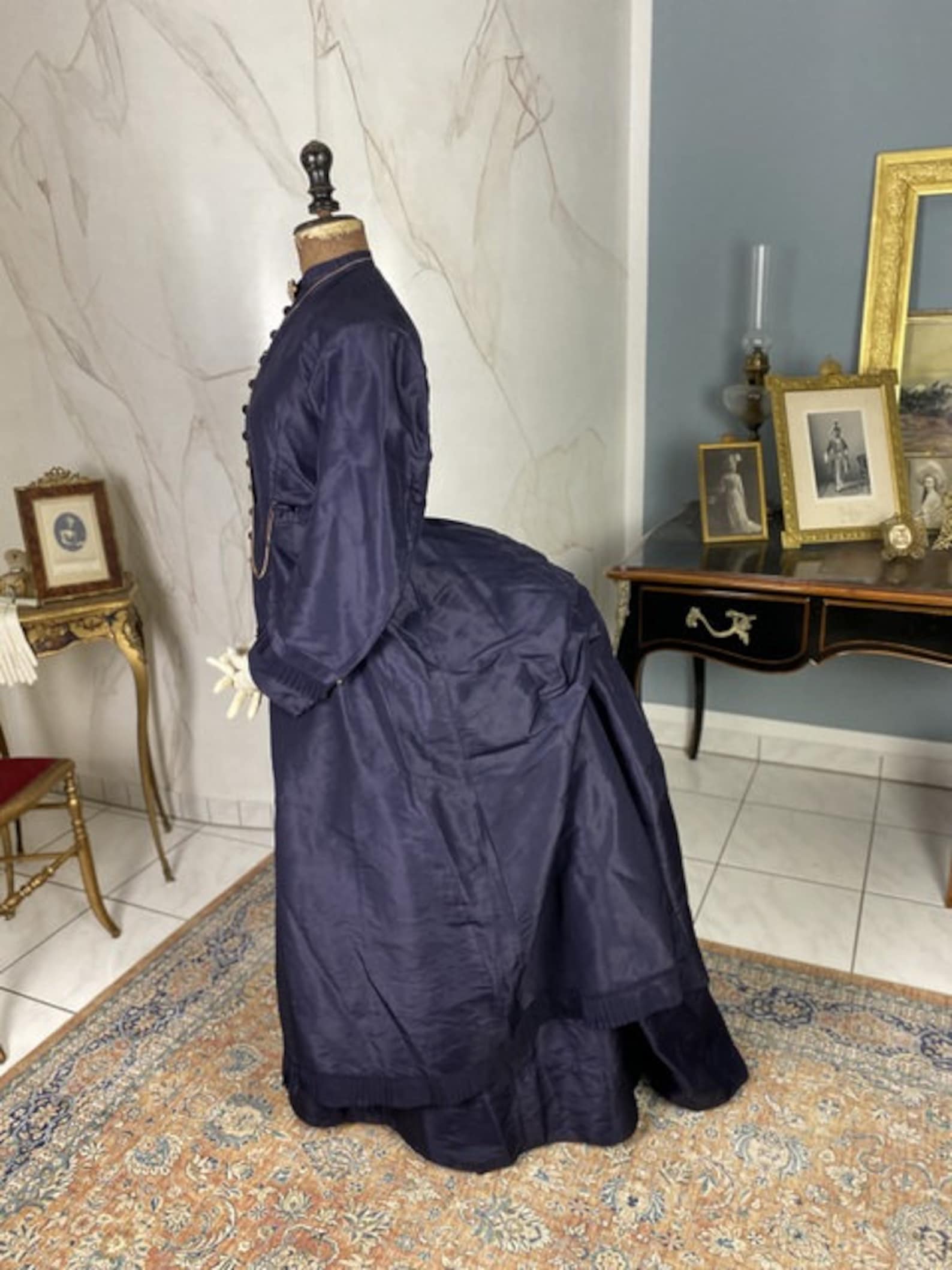 1875 Victorian Silk Taffeta Polonaise Dress, Antique Bustle Gown - Etsy