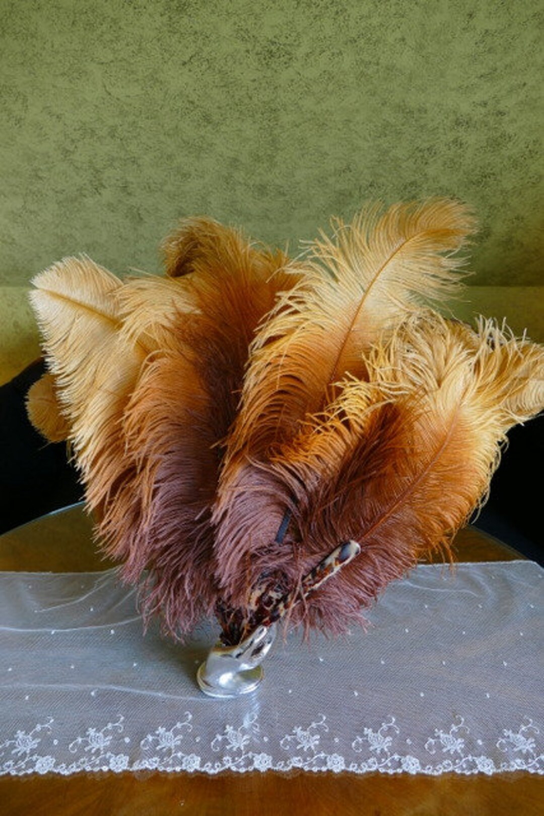 1920s Ostrich Feather Fan, Caramel Mustard Shaded, Flapper Era, Antique ...