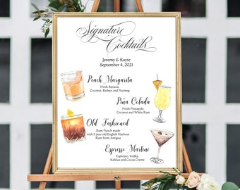 Printable Rustic Signature Drinks Sign Wood and String Lights Wedding ...