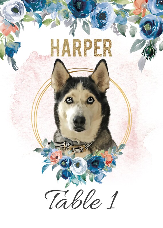 Dog Lover Wedding Cameo Pet Illustration Table Numbers Signs Digital ...