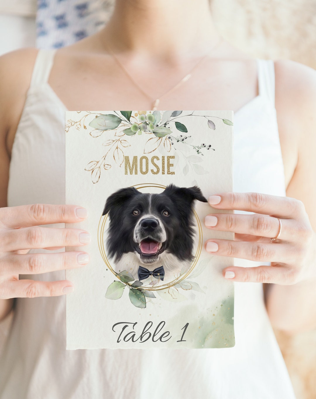 EUCALYPTUS Greenery Wedding Table Numbers With Your Pet Illustration ...