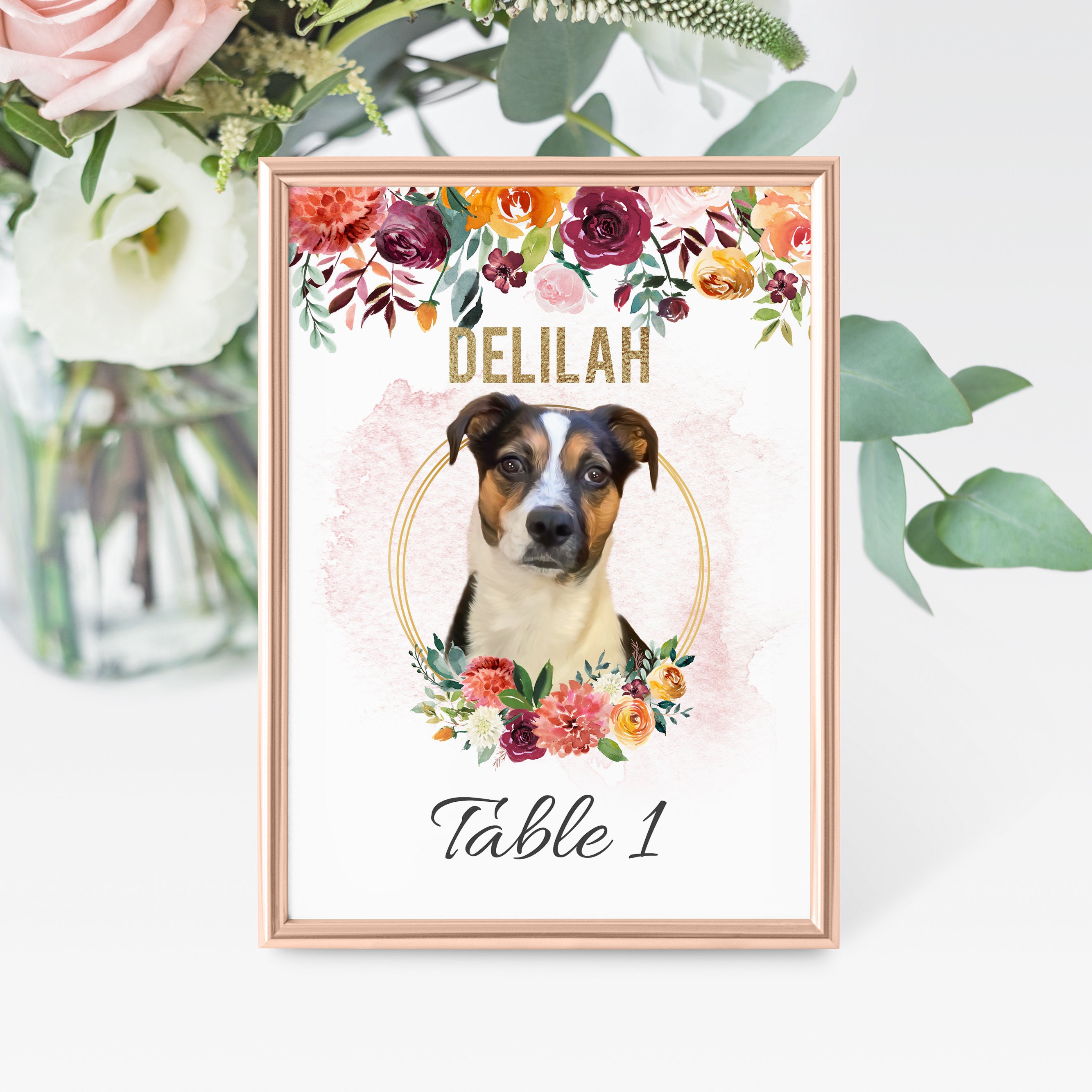 Dog Lover Wedding Cameo Pet Illustration Table Numbers Signs Digital ...