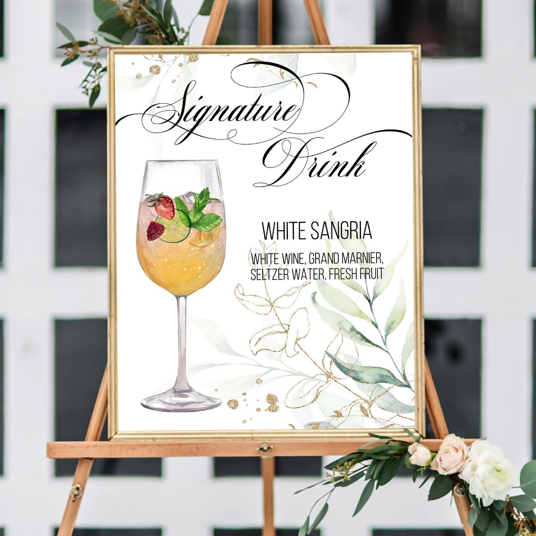 Sangria Bar Sign, Watercolor Drink Illustration, Printable Wedding ...