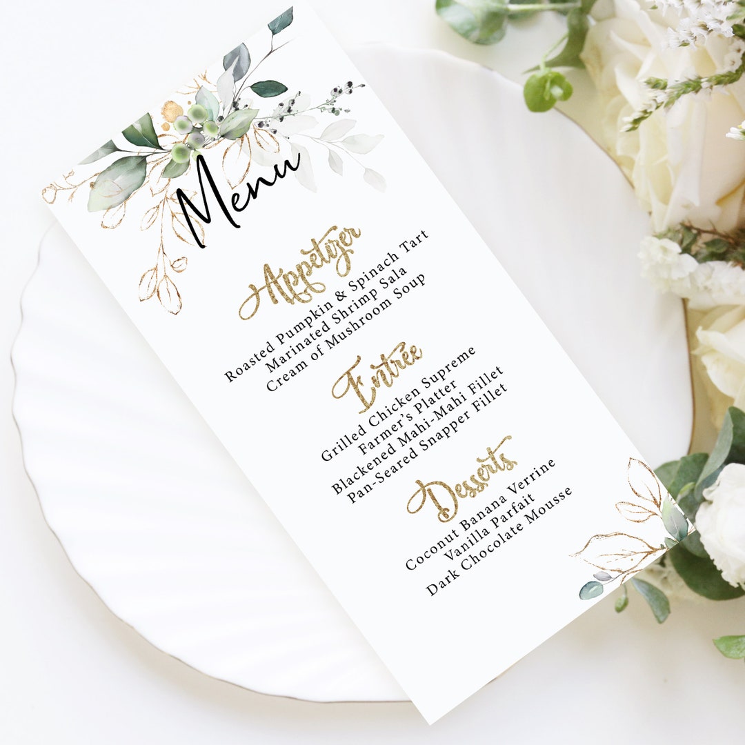 EUCALYTPUS Custom Floral Greenery Dinner Menu Custom Dinner - Etsy